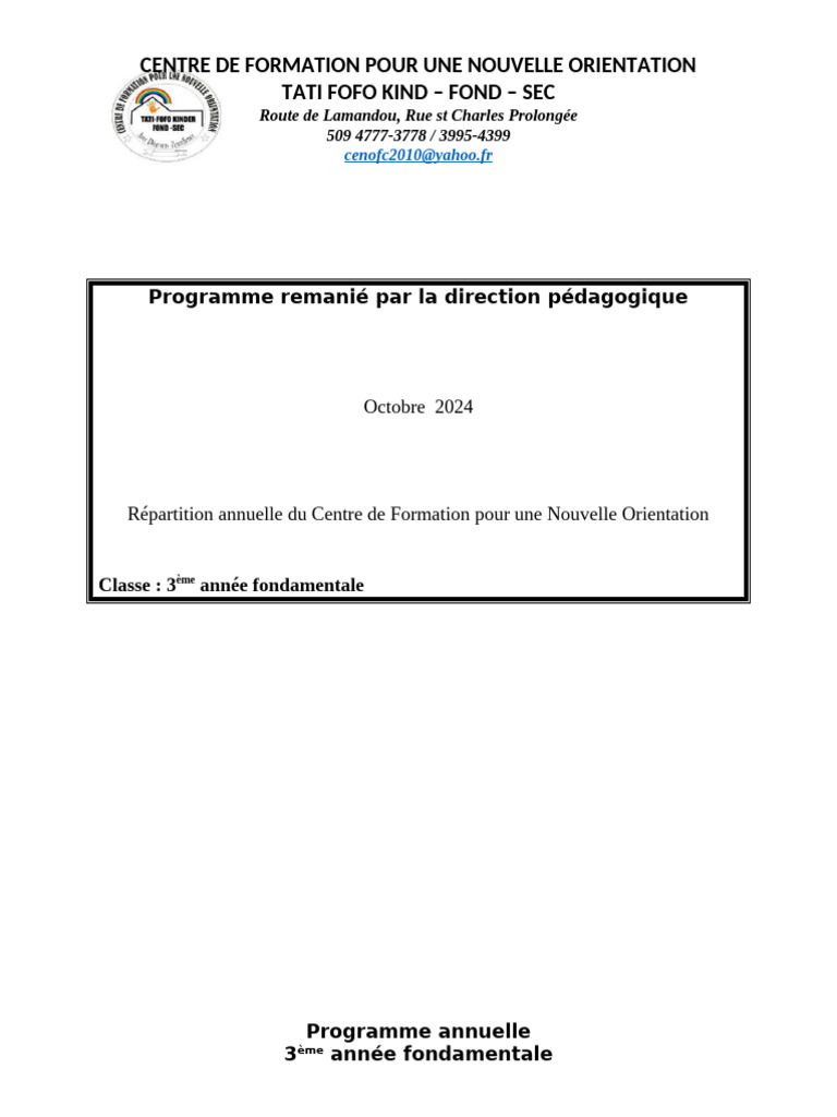Programme annuel 3ème année fondamentale | PDF | Genre grammatical ...