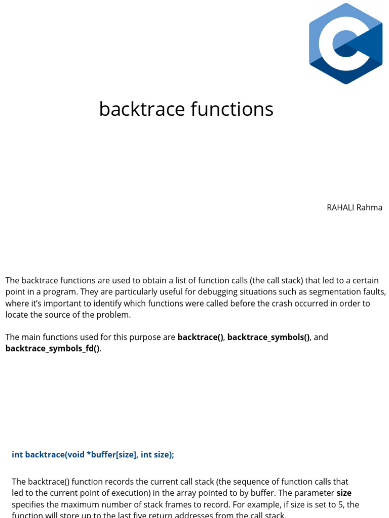 Backtrace Functions | PDF | Pointer (Computer Programming) | Computer ...