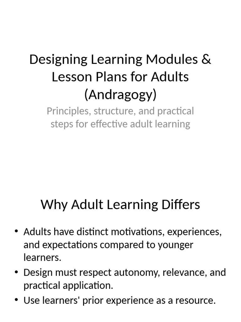 Designing Learning Modules Lesson Plans For Adults Andragogy | PDF ...