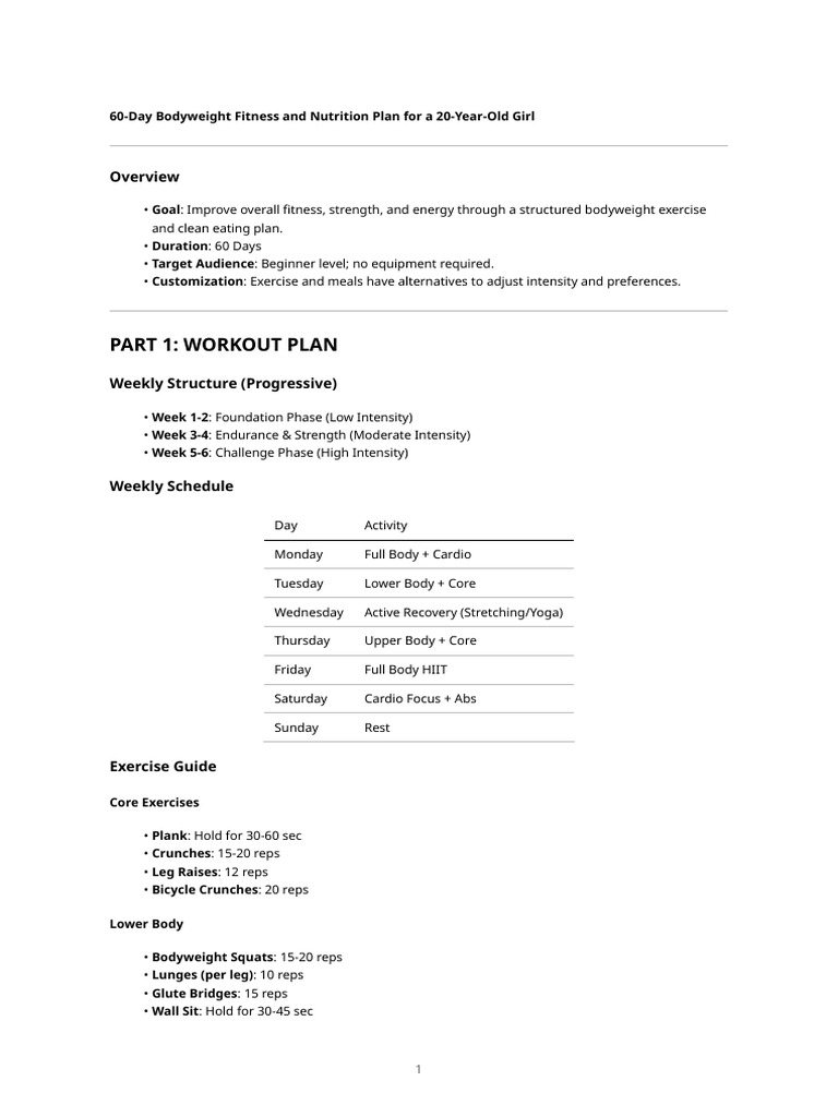 60 Day Fitness Plan | PDF | Lunch | Physical Fitness