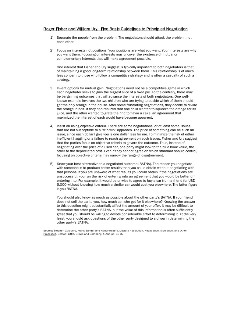 Roger Fisher and William Ury - 5 Principles of Negotiation | PDF | Business