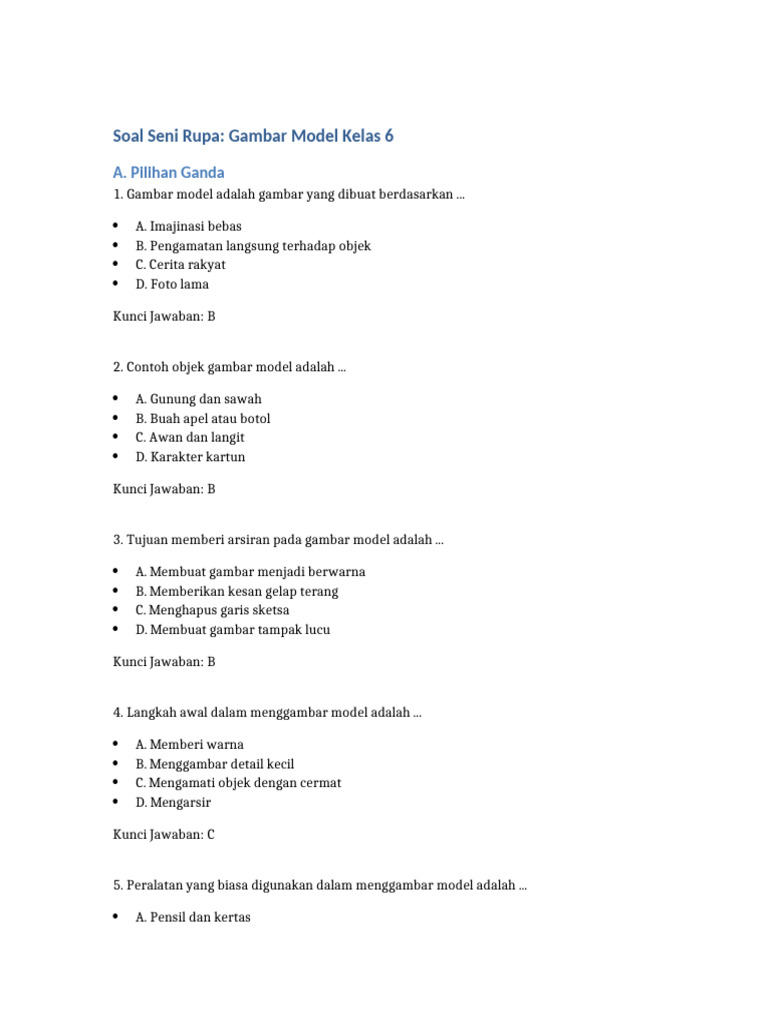 Soal Seni Rupa Gambar Model Kelas6 Baru | PDF
