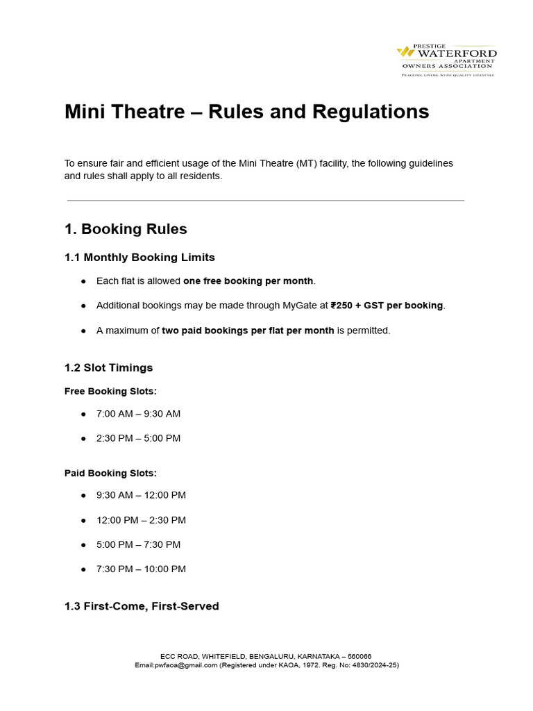 Mini Theatre - Rules and Regulations | PDF