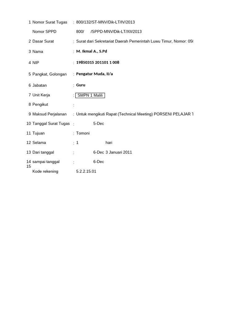 Surat Tugas Perjalanan Dinas Guru | PDF