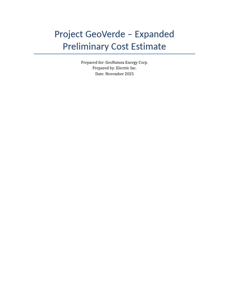 Project GeoVerde Preliminary Cost Estimate | PDF