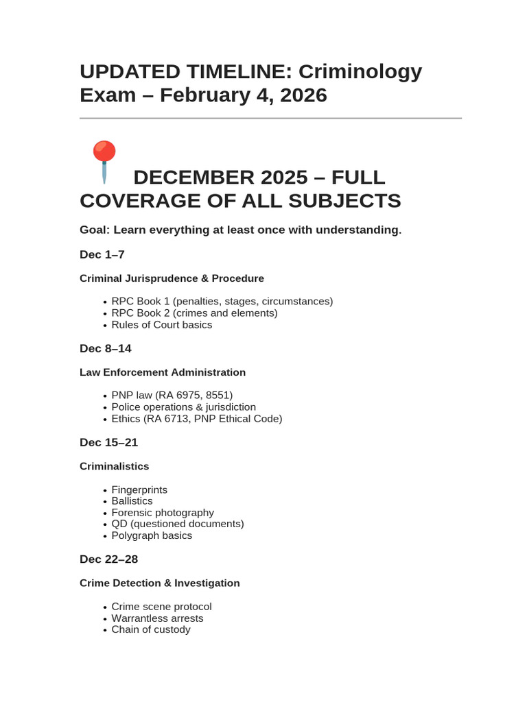 Criminology Exam Prep Timeline 2026 | PDF