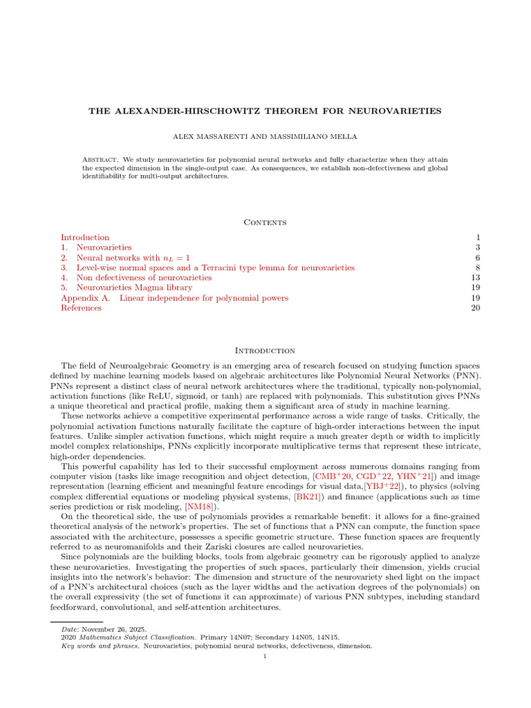 The Alexander-Hirschowitz Theorem For Neurovarieties: Abstract | PDF ...