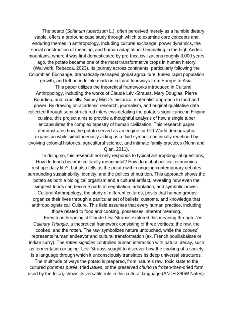 ANTH 340 Final Project Draft | PDF | Potato