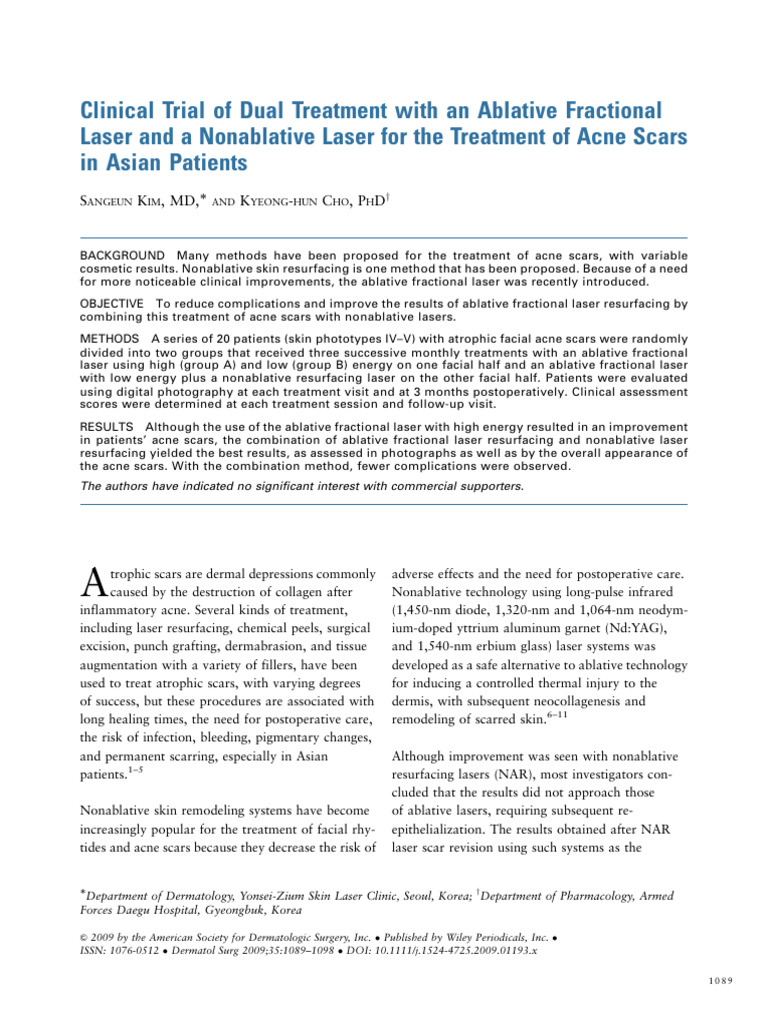 Clinical Trial of Dual Treatment With An Ablative.11 | PDF | Scar | Laser