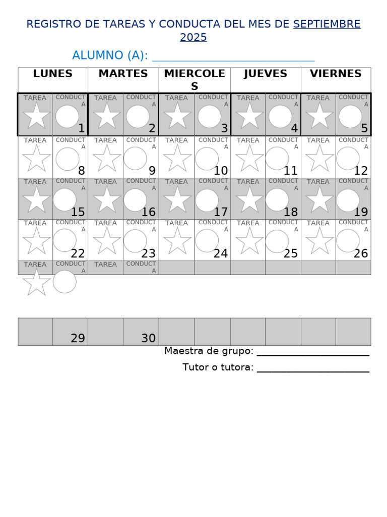 Registro de Tareas y Conducta | PDF