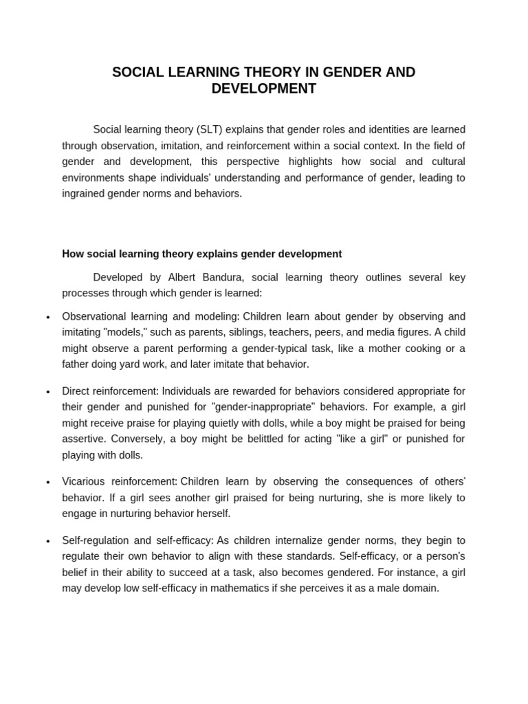 Social Learning Theory in Gender and Development | PDF | Gender ...