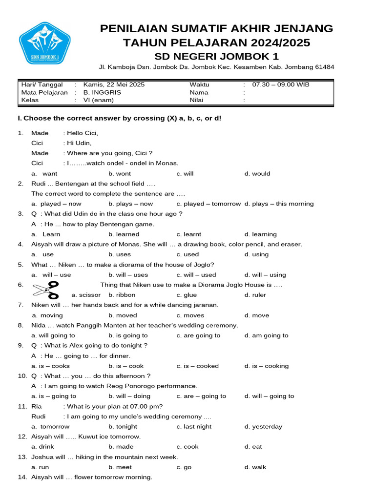 Soal Psaj Bahasa Inggris 2024-2025 | PDF