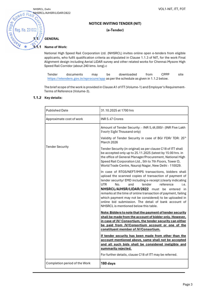 Chennai-Mysore High Speed Rail Tender | PDF | Joint Venture | Business
