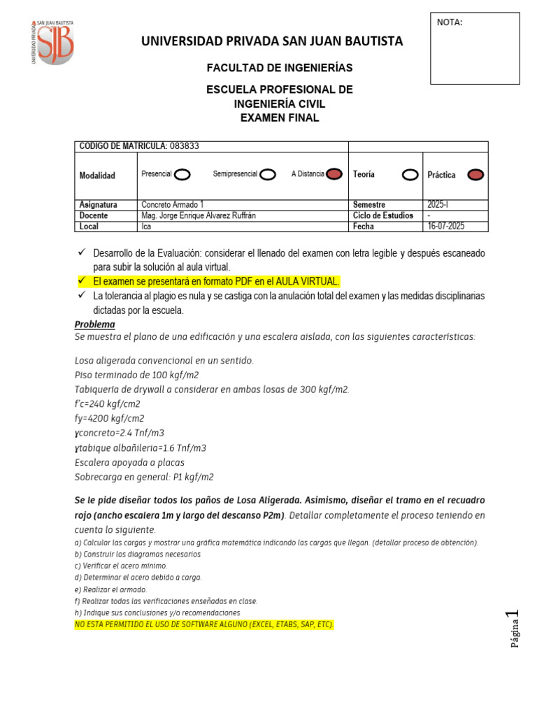 EXFINAL_ICA_CA1_UPSJB_2025-1_NB | PDF | Elementos arquitectónicos