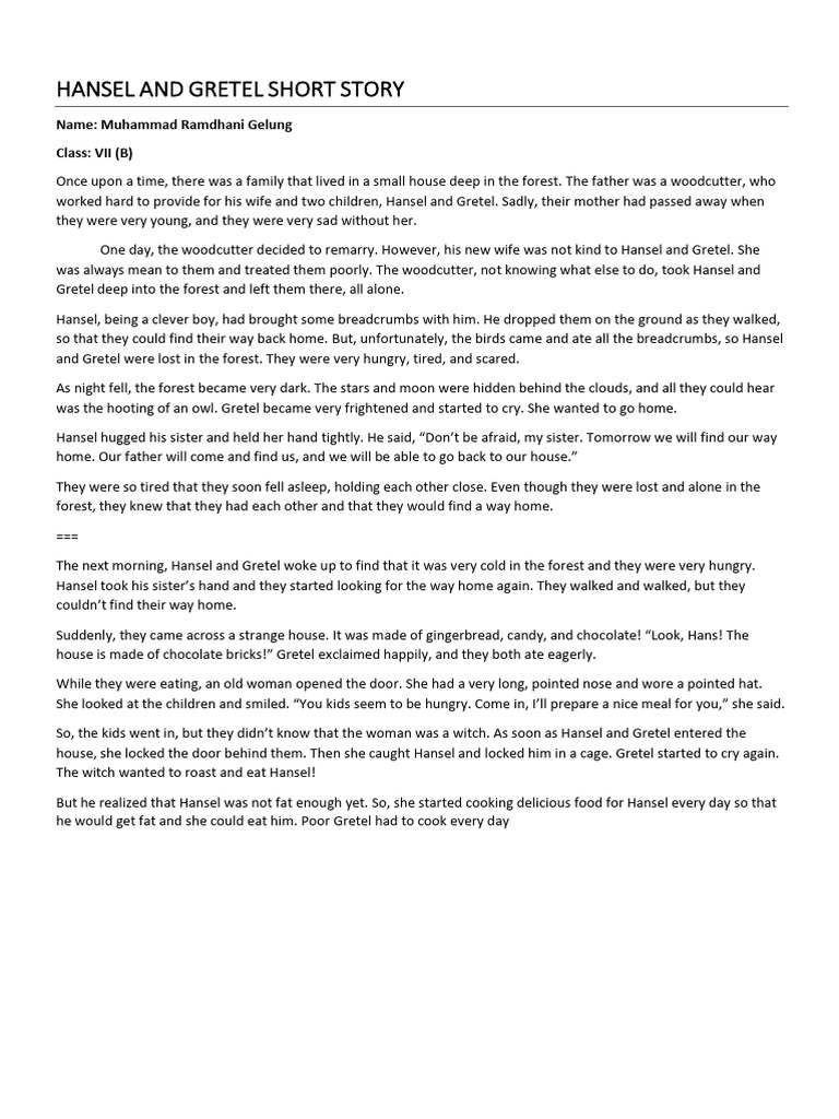Hansel and Gretel Short Story | PDF | Hansel And Gretel (Opera ...