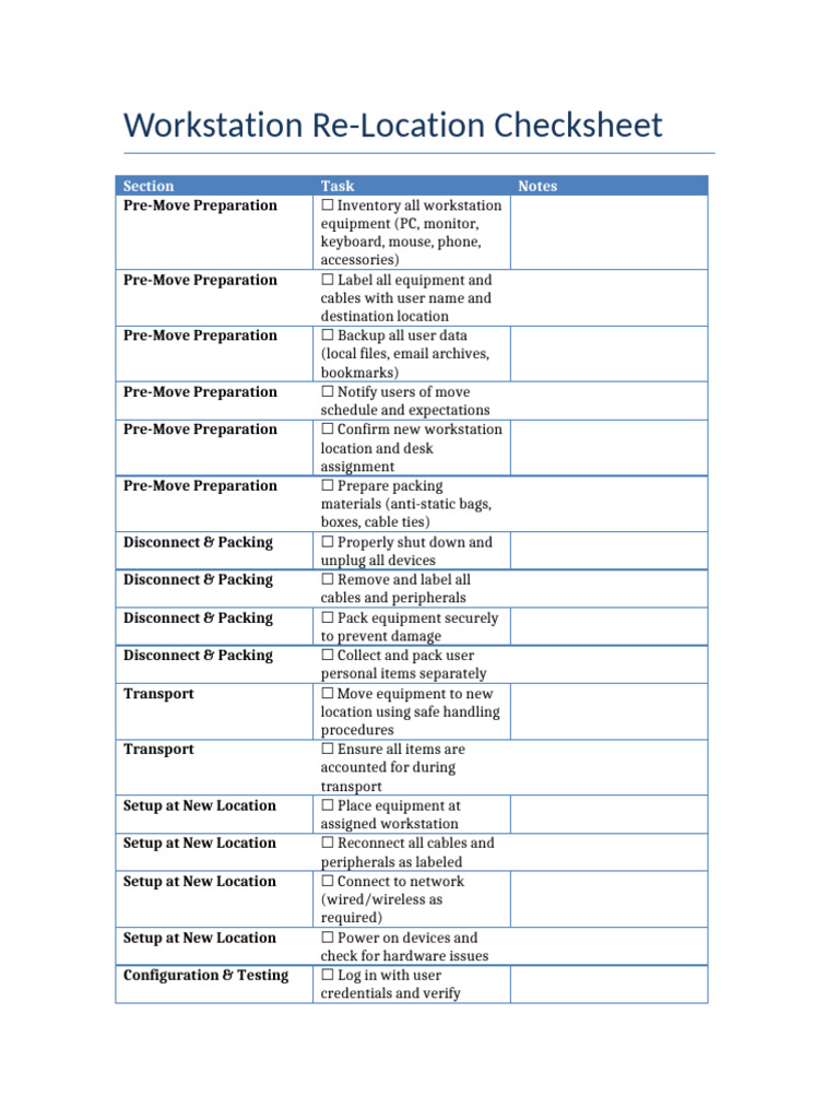 Workstation Relocation Checksheet | PDF | Personal Computers | Computing