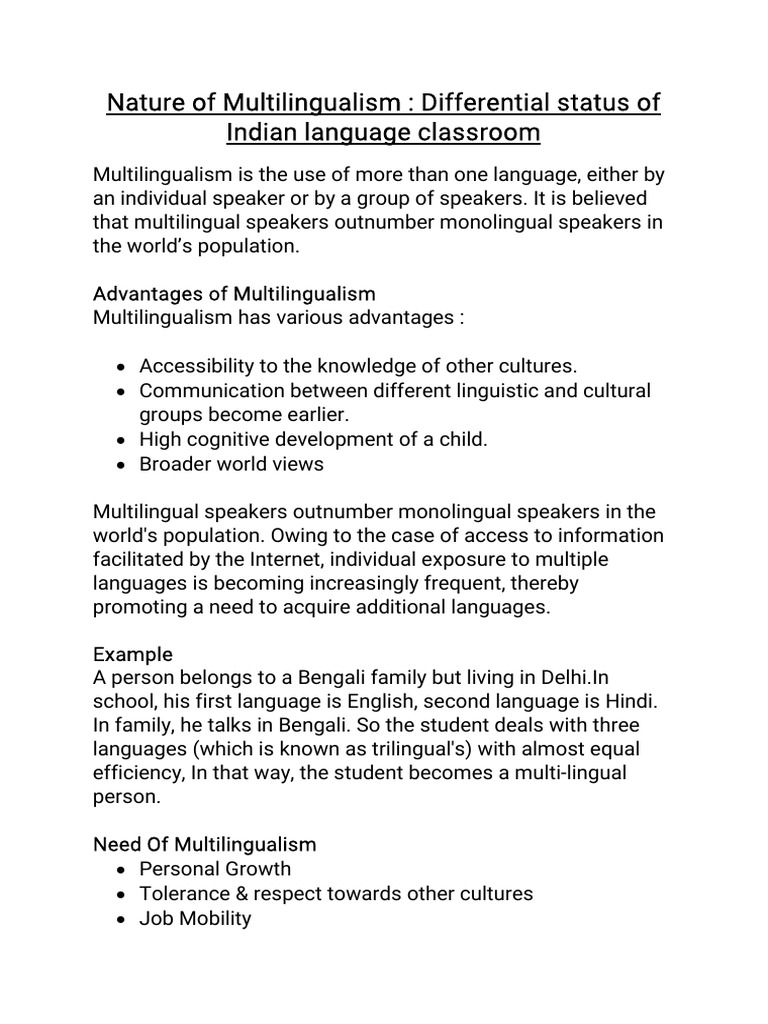 Nature of Multilingualism - Differential Status of Indian Language ...