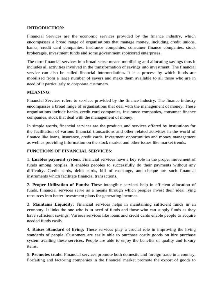 Overview of Financial Services Functions | PDF | Lease | Investment Fund