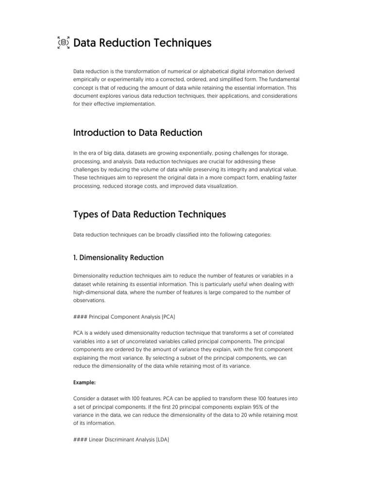 Data Reduction Techniques | PDF | Data Compression | Principal ...