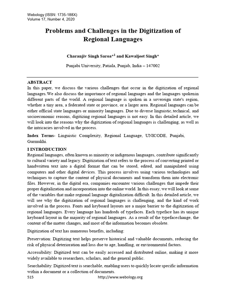 Problems and Challenges in Digitization of Regional Languages | PDF ...