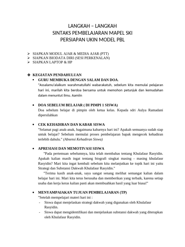 Langkah Langkah Sintaks Pembelajaran Mapel Ski | PDF