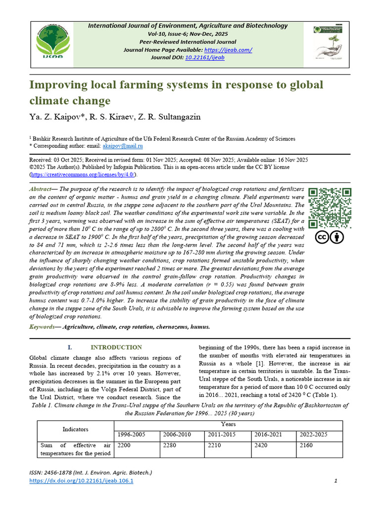 Improving Local Farming Systems in Response To Global Climate Change ...