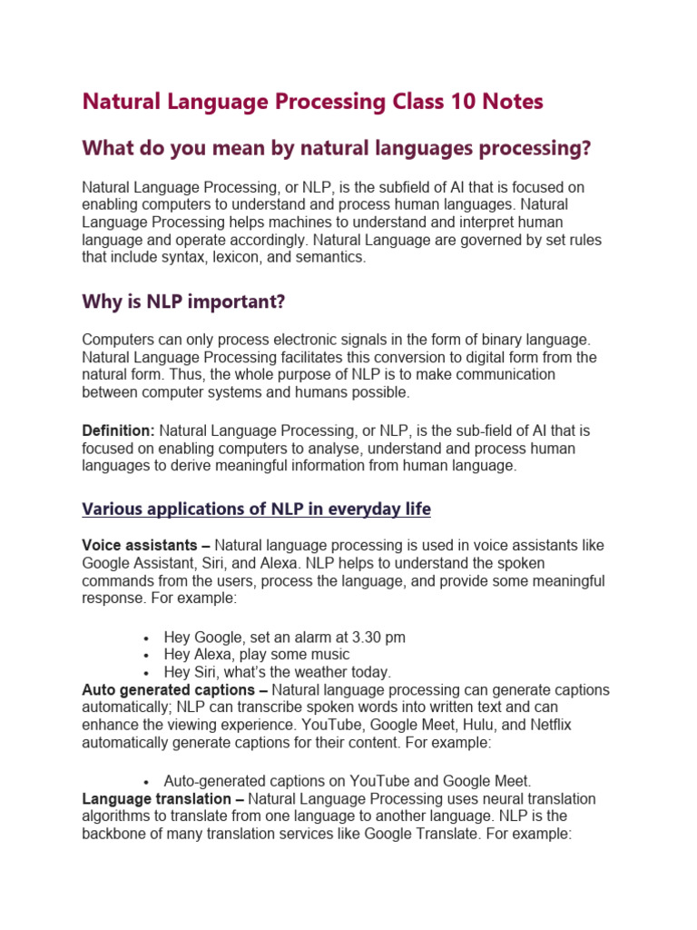 Class 10 NLP Study Notes | PDF | Linguistics | Cognitive Science
