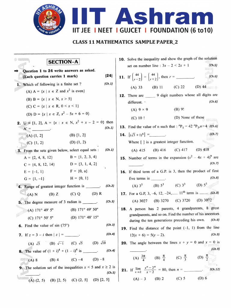 Class 11 Mathematics Sample Paper - 2 | PDF
