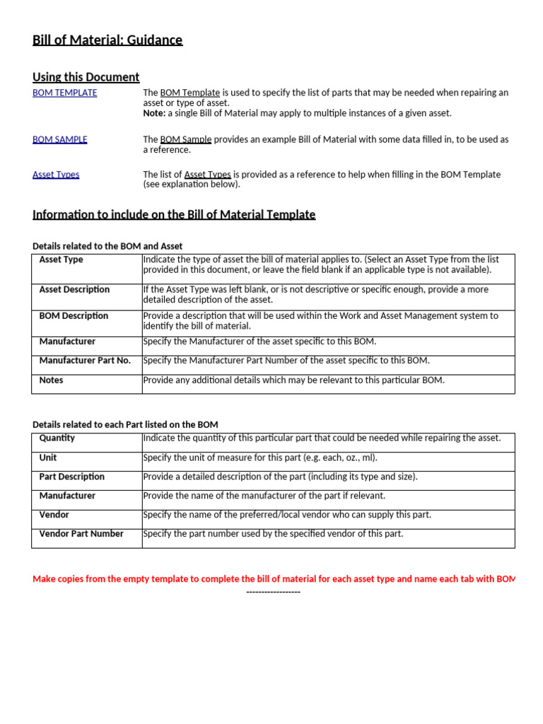 Bill of Material Guidance Template | PDF | Valve | Pump