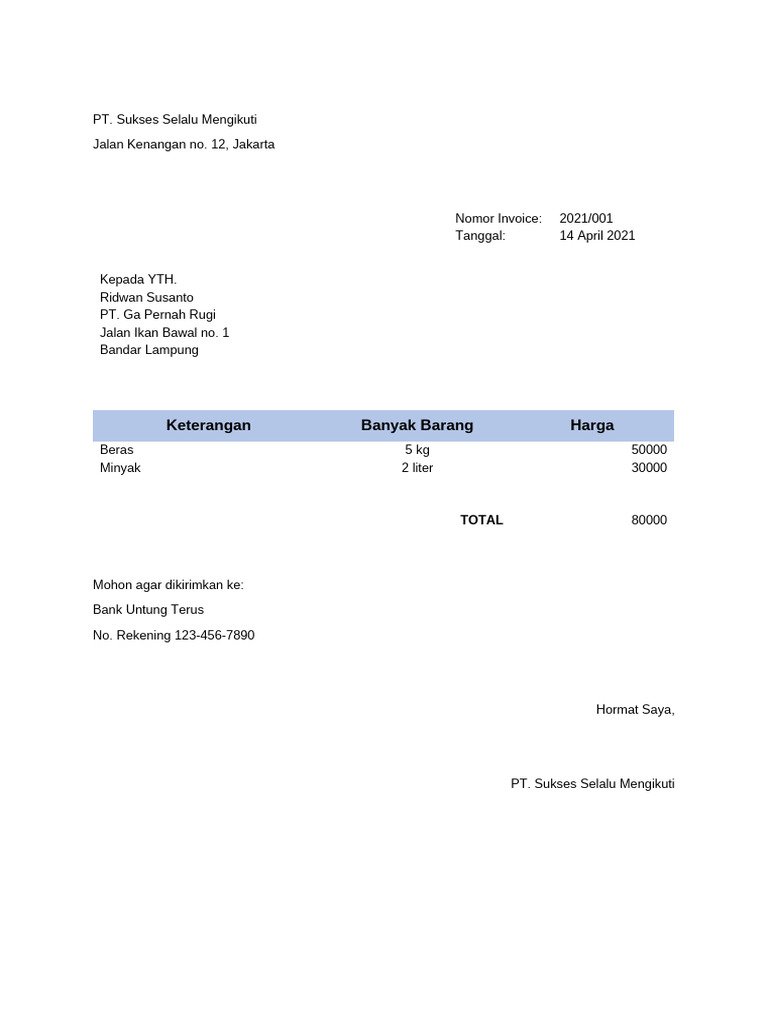 Invoice PT. Sukses Selalu 2021 | PDF