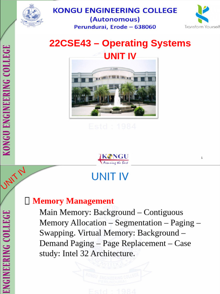 OS_Unit IV - Memory Management | PDF | Computer Memory | Software