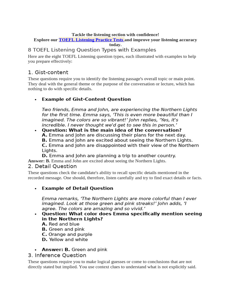 TOEFL Listening Practice Test Guide | PDF | Question | Irony