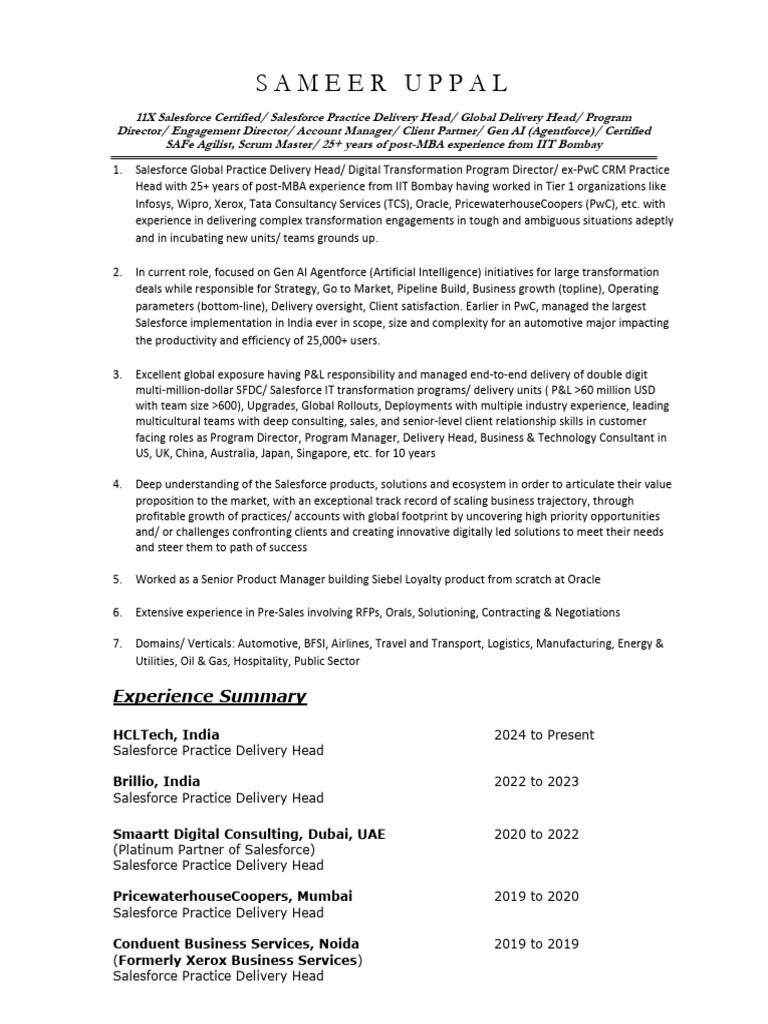 Sameer Uppal Profile | PDF | Economies | Business