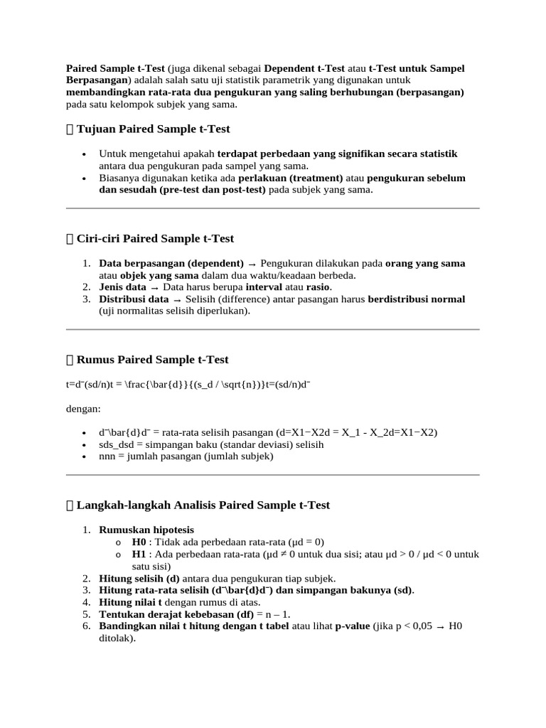 Panduan Lengkap Paired Sample t-Test | PDF