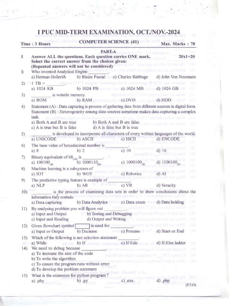 Midterm Exam 2024 Computer Science Compressed | PDF