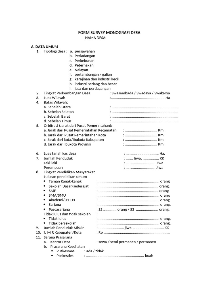 Survey Monografi Desa: Data dan Pemetaan | PDF