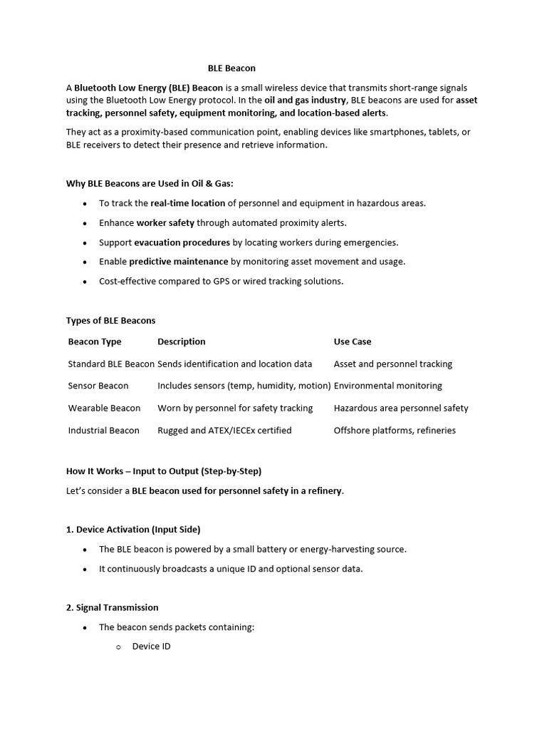 BLE Beacons in Oil & Gas Safety | PDF | Information And Communications ...