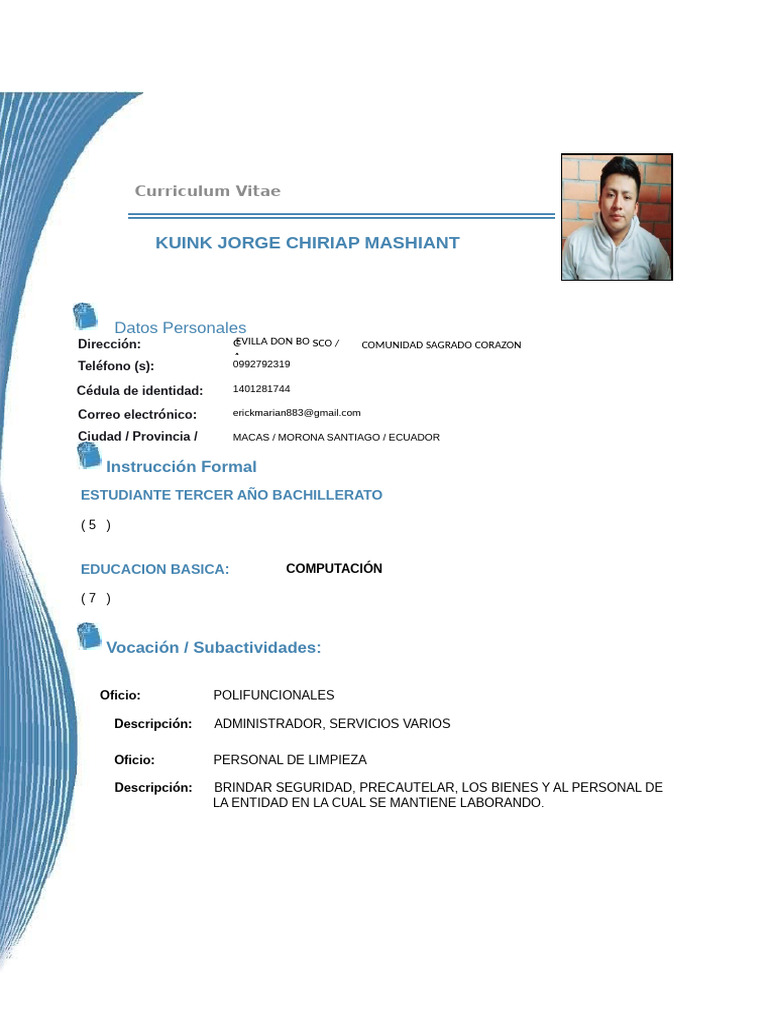 Curriculum Vitae de Jorge Chiriap | PDF
