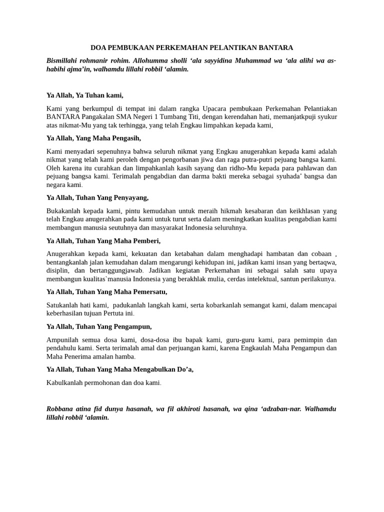 Doa Pembukaan Perkemahan Pelantikan Bantara | PDF