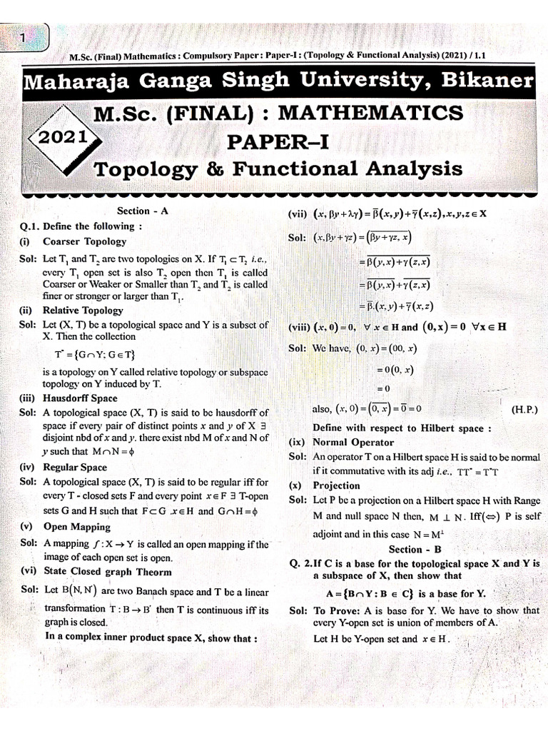 Paper 1 Topology and Function Analysis | PDF