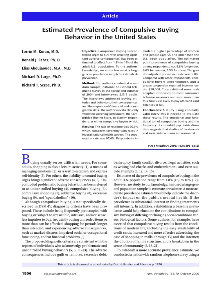 Compulsive Buying | PDF | Survey Methodology | Prevalence