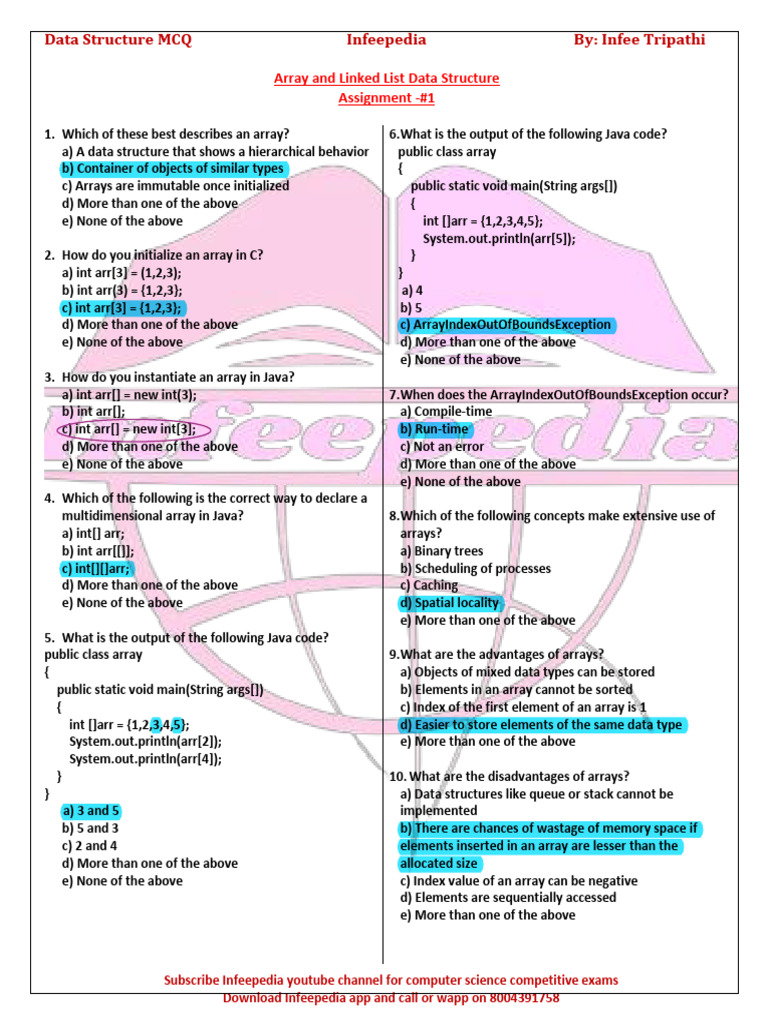 Data Structure MCQs: Arrays & Linked Lists | PDF | Pointer (Computer ...