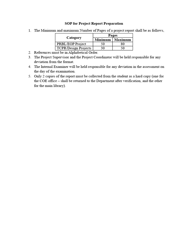 SOP For Project Report Preparation | PDF