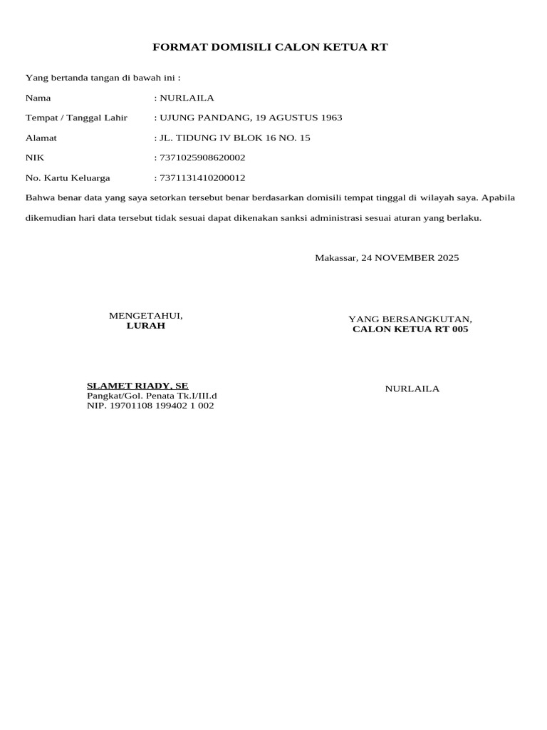 Format Calon Ketua RT Dan Ketua RW | PDF