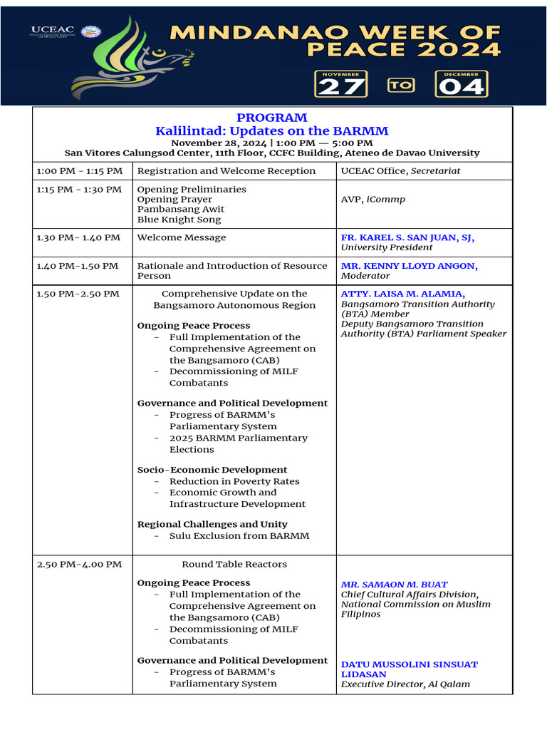 Final MWOP BARMM Forum Program | PDF | Philippines | Mindanao