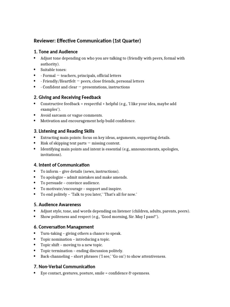 Effective Communication Reviewer | PDF | Communication | Nonverbal ...