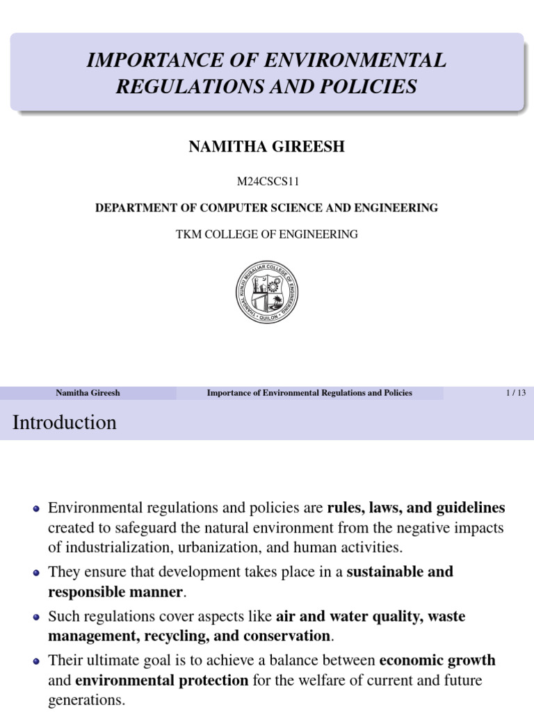 5.1 Importance of Environmental Regulations and Policies | PDF | Waste ...