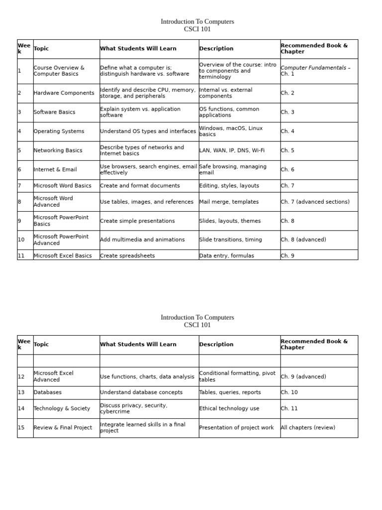 Introduction to Computer Science Basics | PDF | Microsoft Excel ...