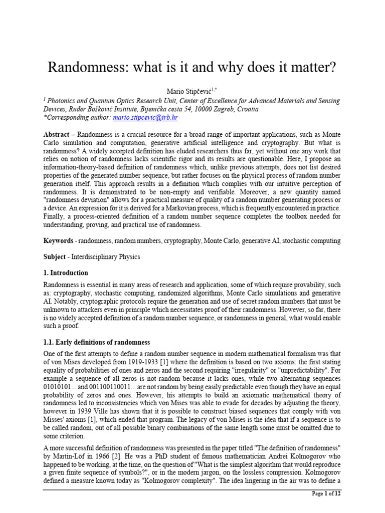 Randomness: What Is It and Why Does It Matter? | PDF | Randomness | Photon