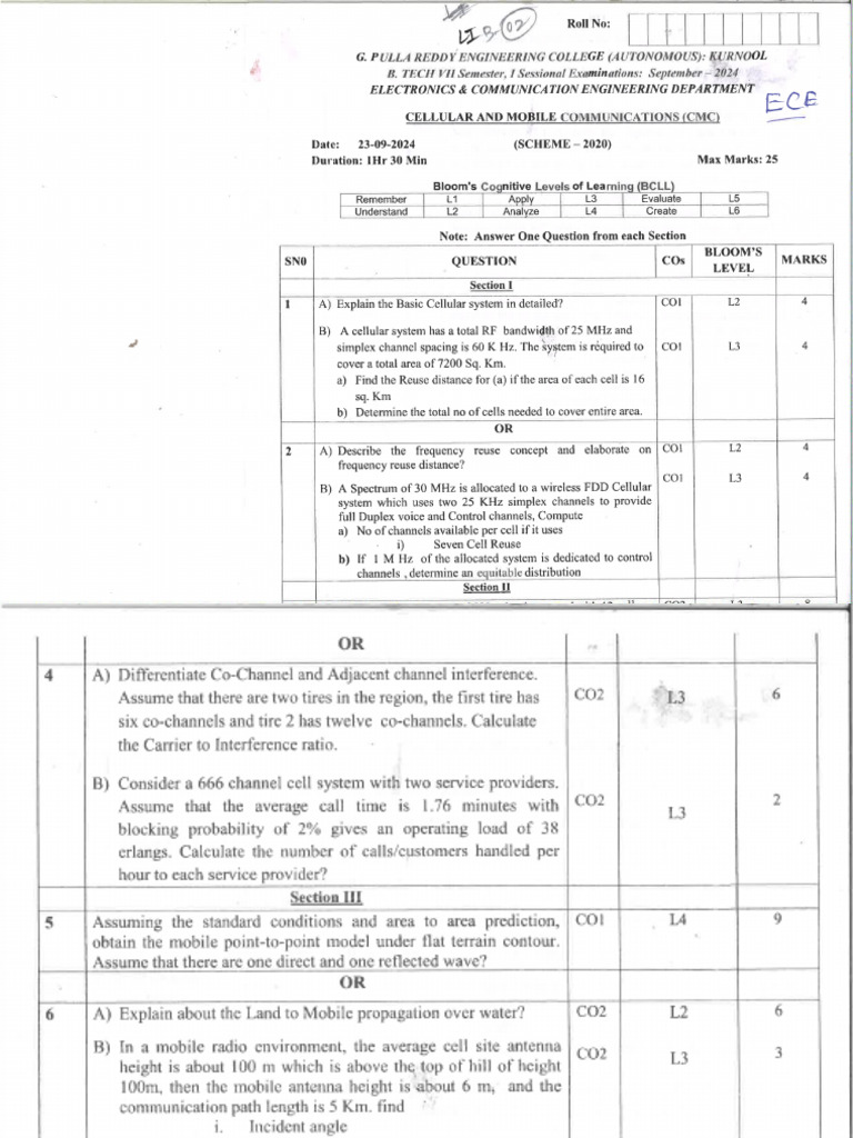 VII Sem First Sess - Sept.2024 ECE | PDF
